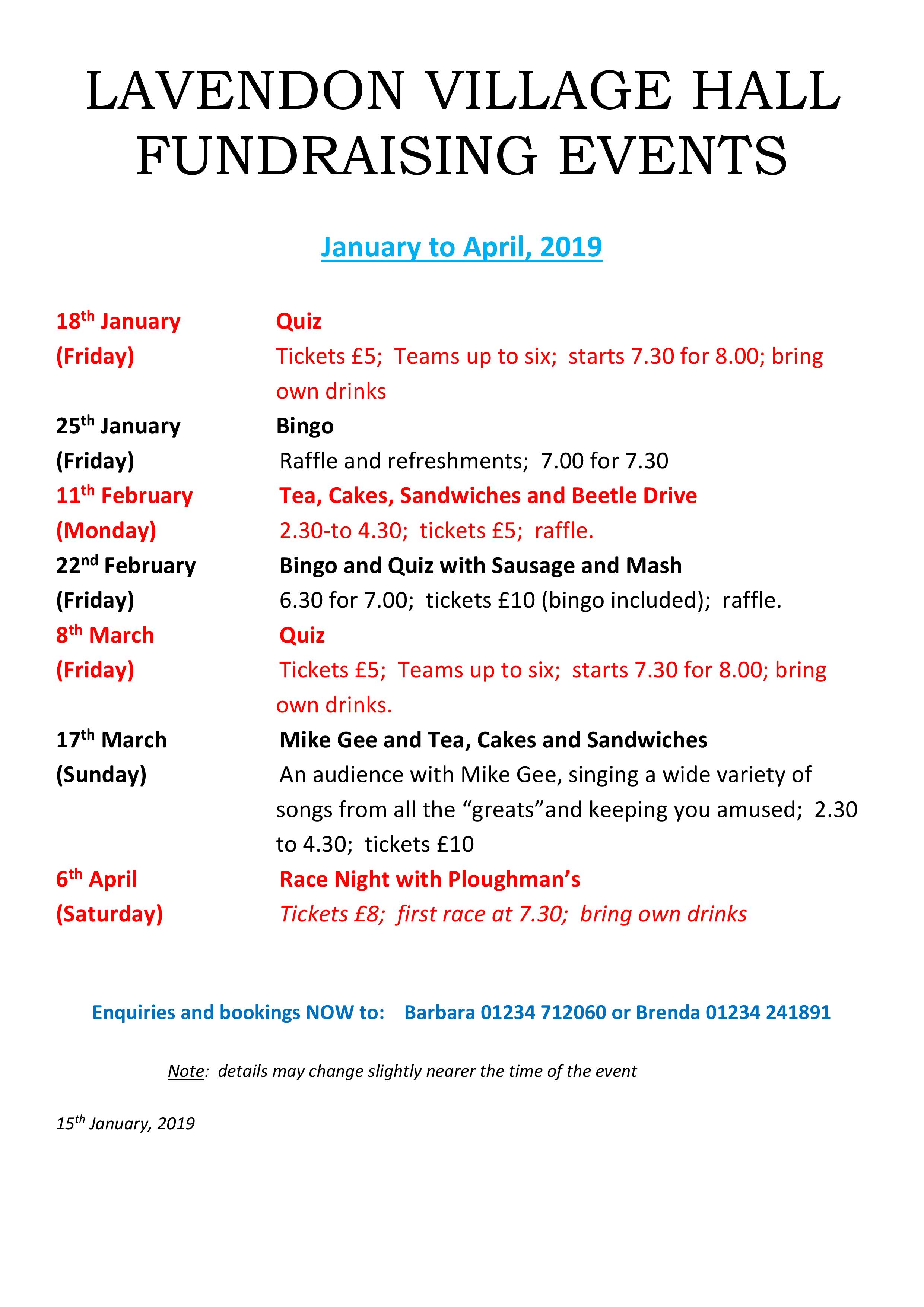 Lavendon Village Hall Events Jan-Apr 2019 | Lavendon Connection