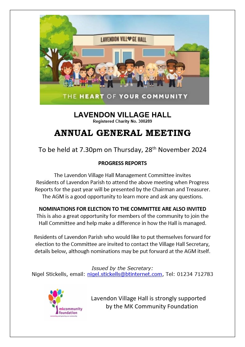 Lavendon Village Hall – Annual General Meeting | Lavendon Connection